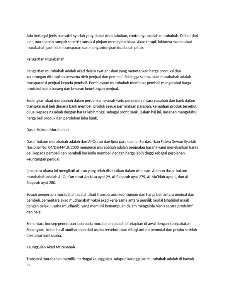Panduan Lengkap Akad Murabahah Syariah | PDF