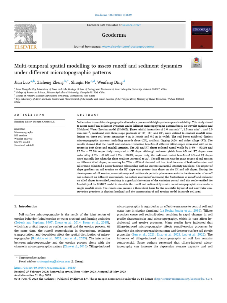 Multi-Temporal Spatial Modelling To Assess Runoff and Sediment Dynamics Under Different ...