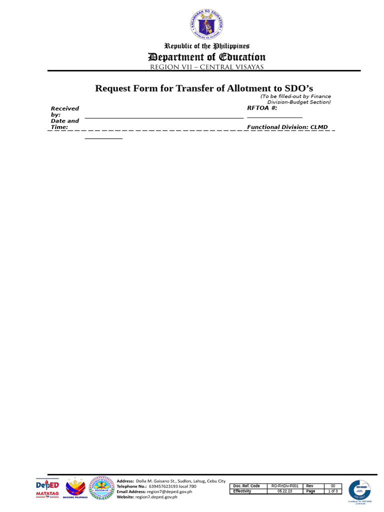 Request For Fund Transfer SPS ELEM | PDF