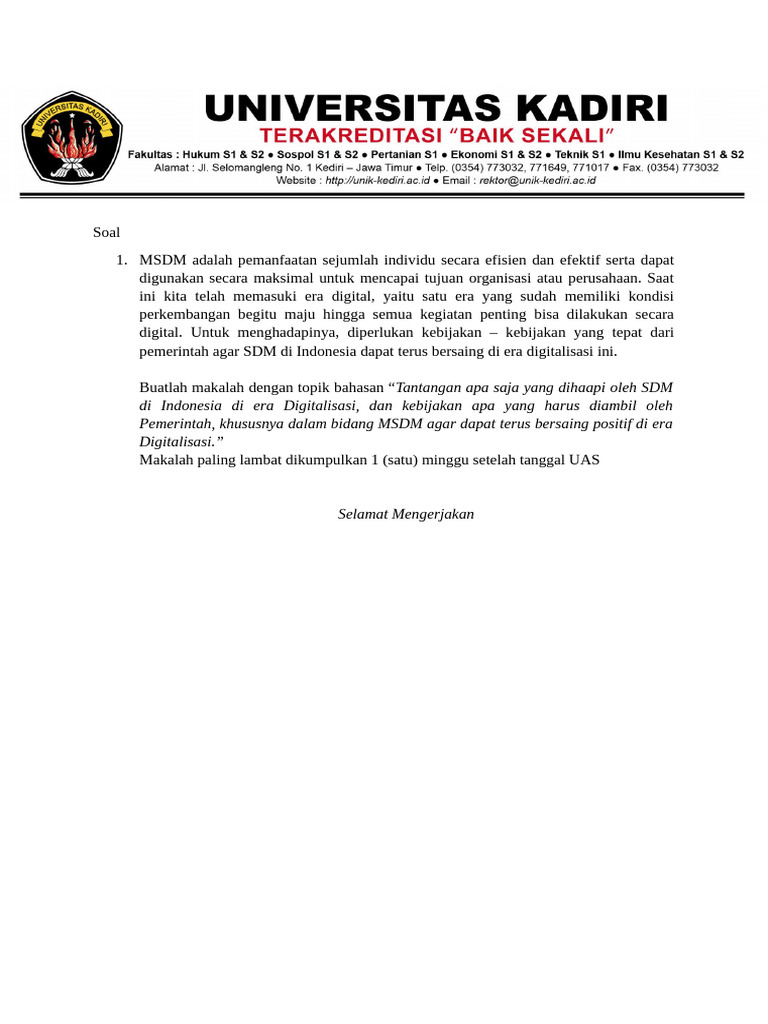 Soal UAS MSDM MM | PDF