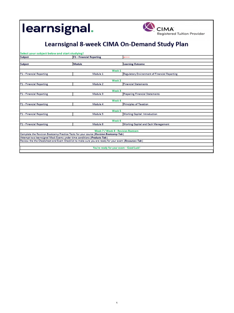 F1-8 Week CIMA OT Timetable | PDF