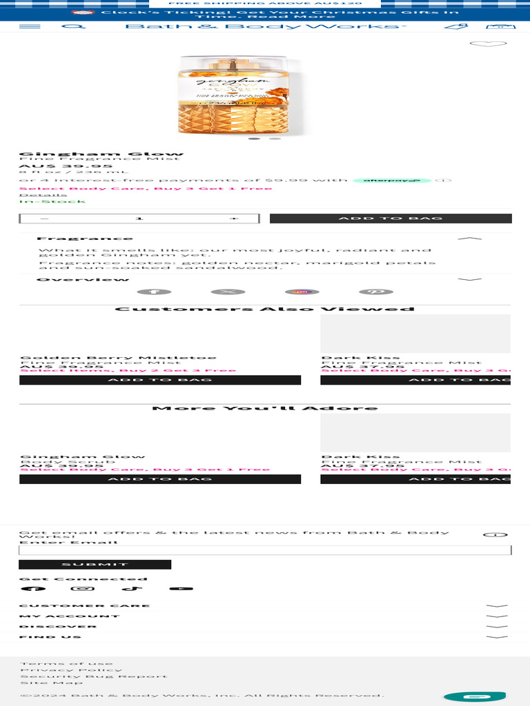 Buy Gingham Glow Fine Fragrance Mist Online Bath & Body Works Australia ...