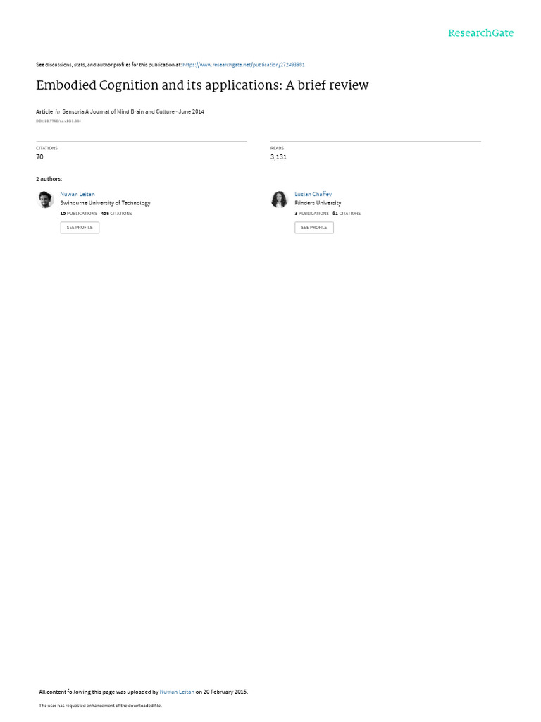 Embodied Cognition and Its Applications | PDF | Embodied Cognition | Concept