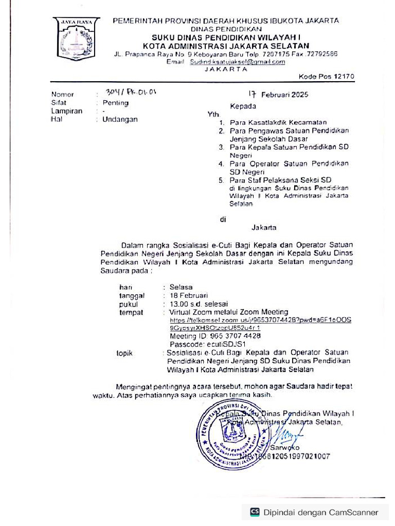 Undangan Sos E-Cuti SD JS1 | PDF