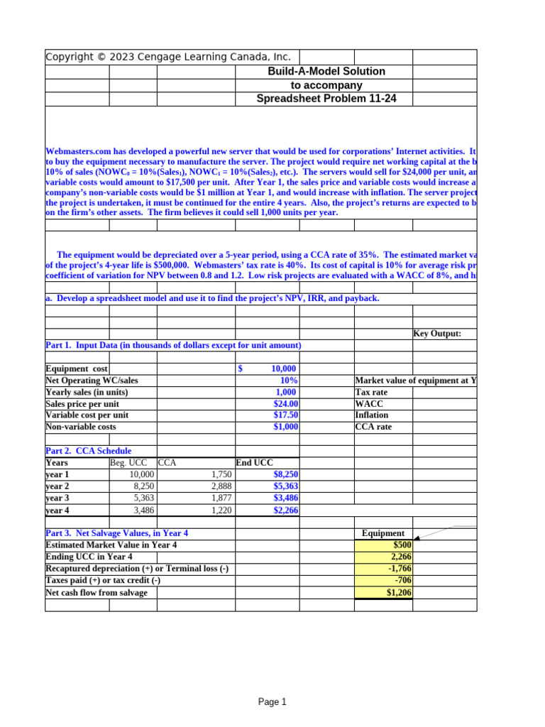 Brigham4Ce Ch11 BuildaModel Solution | PDF | Net Present Value | Depreciation