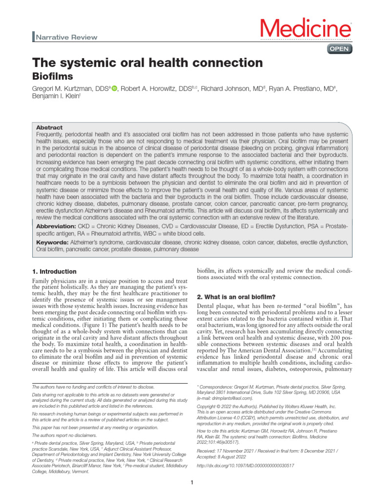 The Systemic Oral Health Connection Biofilms | PDF | Periodontology ...