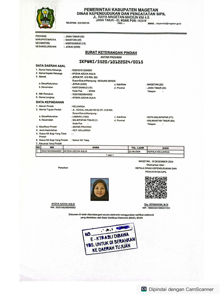 Surat Keterangan Pindah | PDF