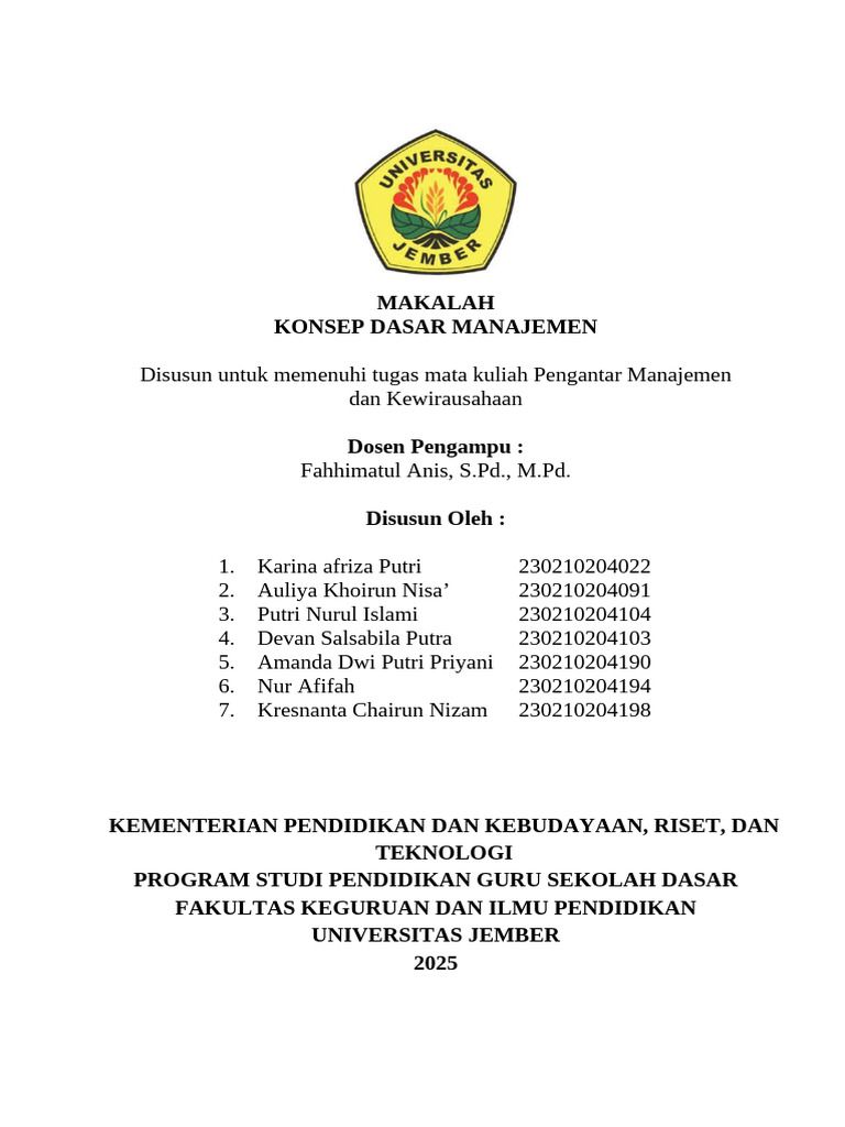Kelompok 1 Konsep Dasar Manajemen | PDF