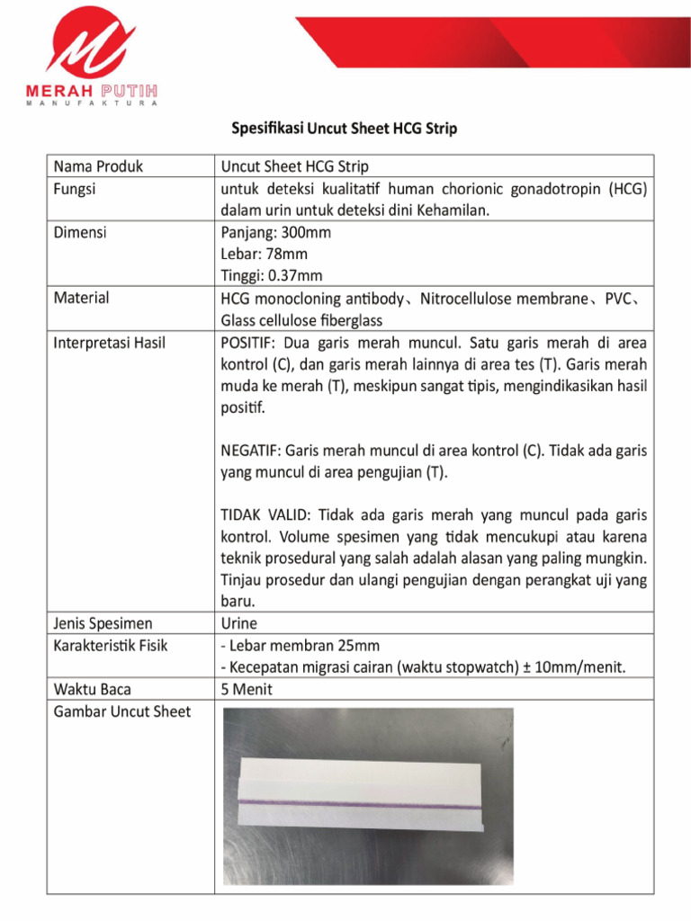 Spesifikasi Uncut Sheet HCG Strip | PDF