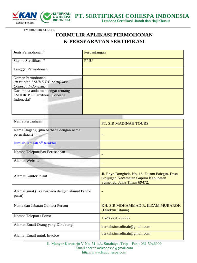 FM.001. Formulir Aplikasi Permohonan UHK | PDF