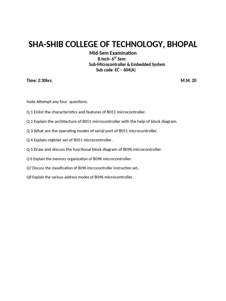 EC-604 (A) Microcontroller & Embedded System | PDF