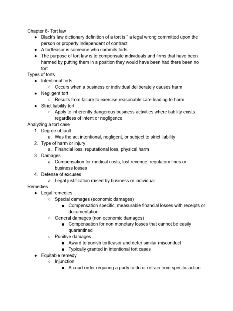 Business Law Chapter 6 Tort Law | PDF | Negligence | Tort