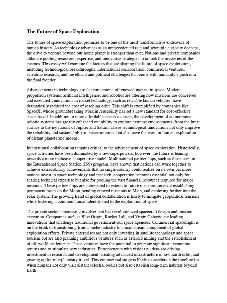 The Future of Space Exploration | PDF | Outer Space | Space Exploration