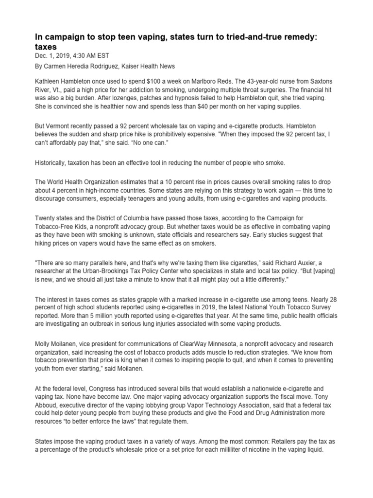 In Campaign To Stop Teen Vaping, States Turn To Tried-And-True Remedy ...