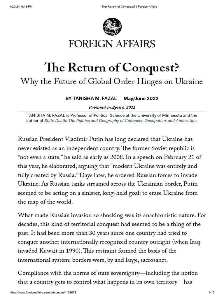 The Return of Conquest - Why The Future of Global Order Hinges On ...