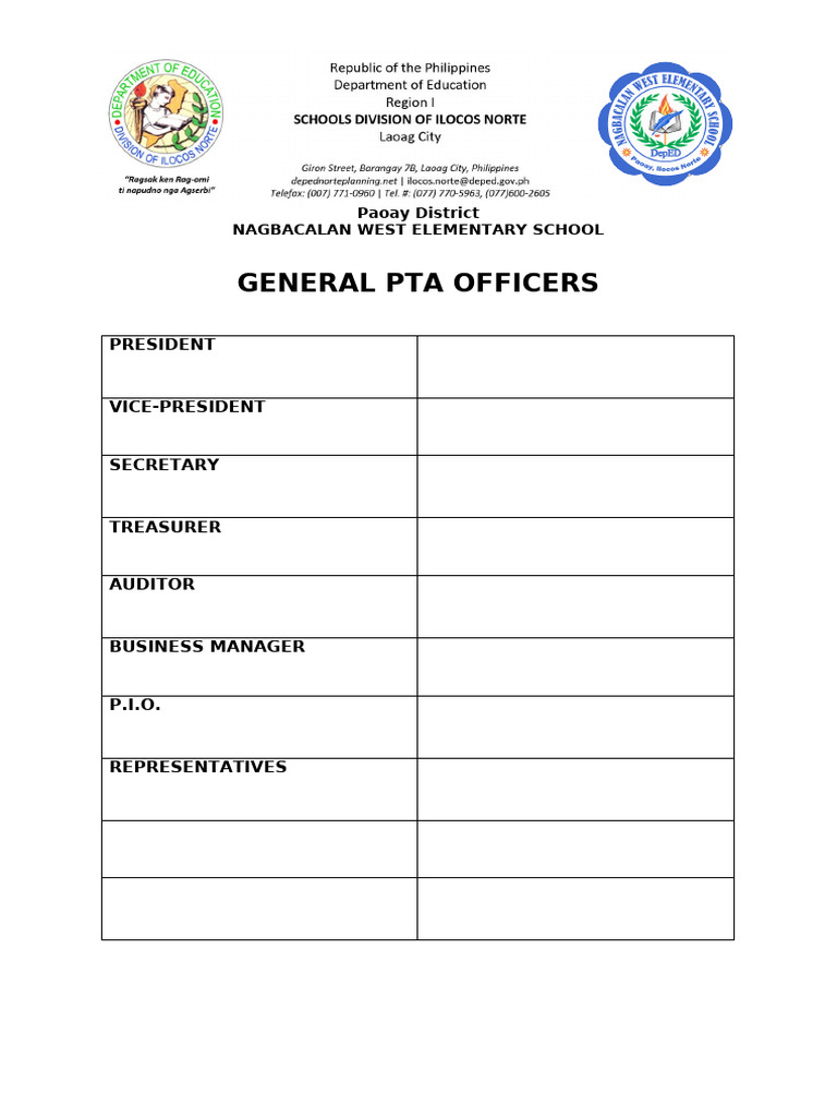 NWES General PTA Officers | PDF