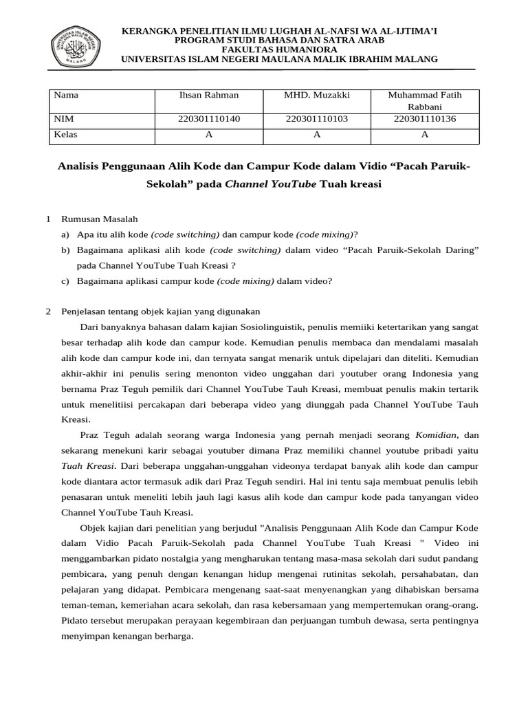 Kerangka Mini Riset | PDF