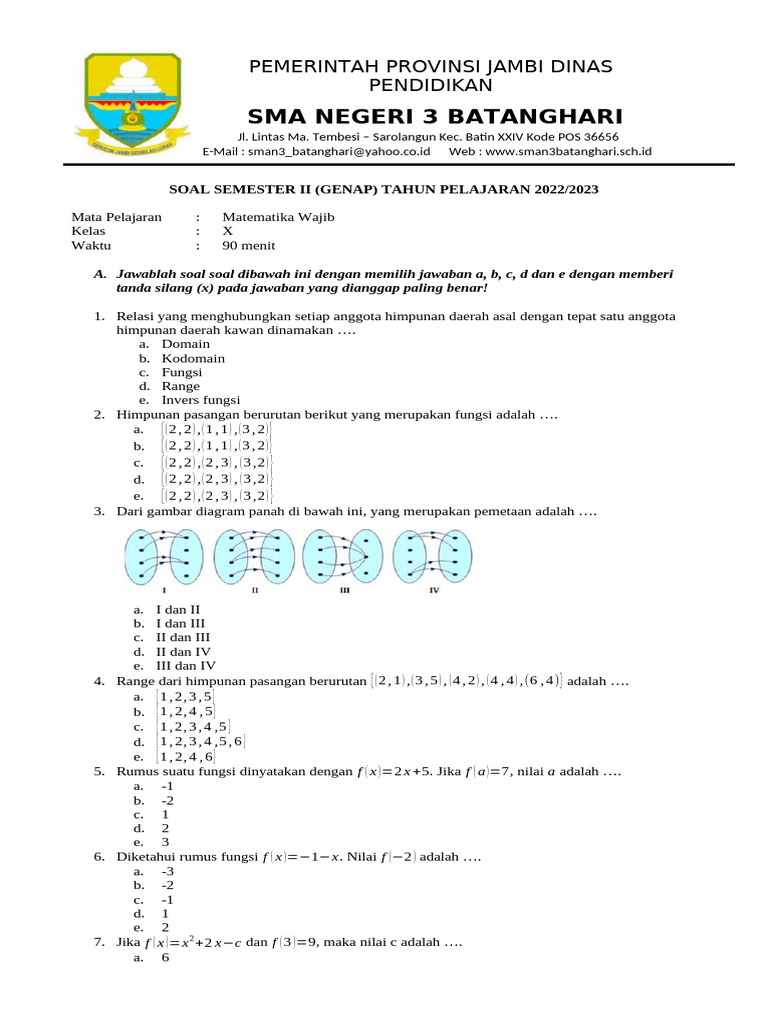 Soal MTK Wajib Kelas X Genap | PDF