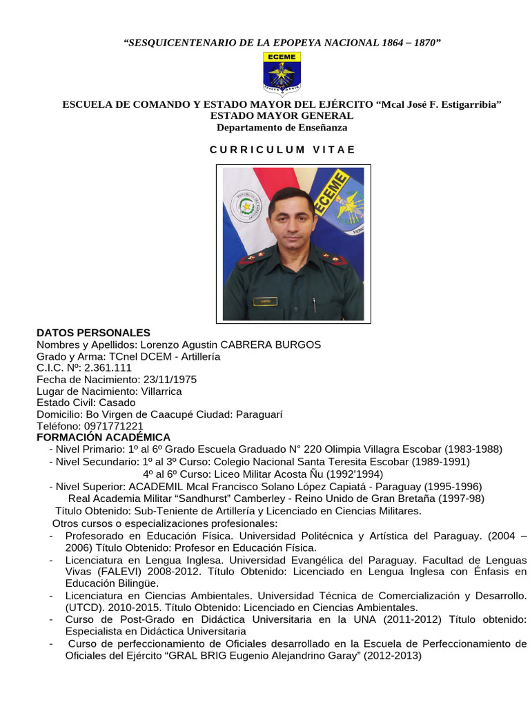 Curriculum - Vitae - Profesor ECEME 2023 | PDF | Oficial (Fuerzas ...