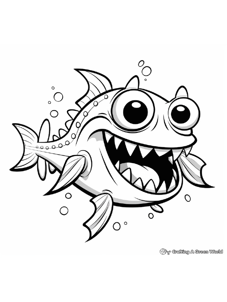 Kid Friendly Cartoon Piranha Coloring Pages 2 | PDF
