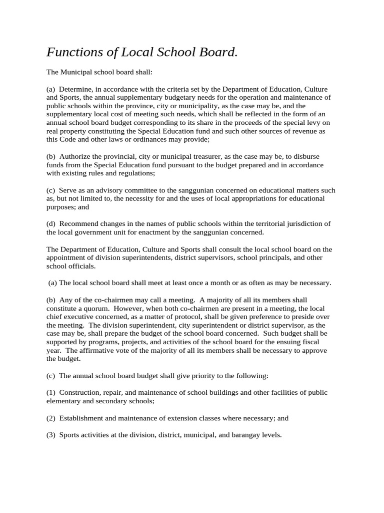 Functions of Local School Board Explained | PDF | Bookkeeping | Budget
