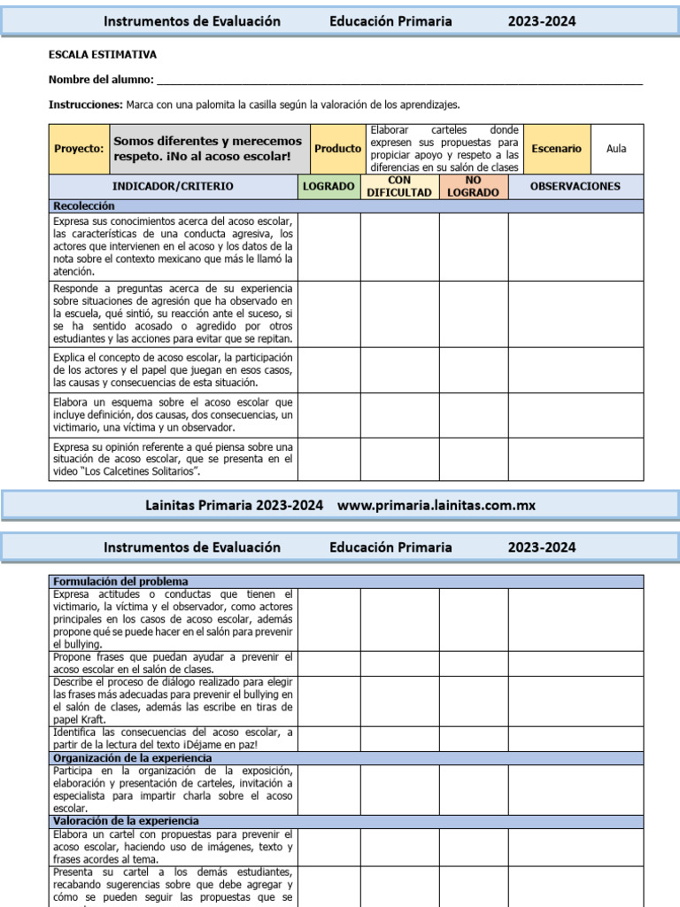 5to Grado Febrero - Instrumentos de Evaluaci┬ón (2023-2024) | PDF | Metodología de encuesta ...