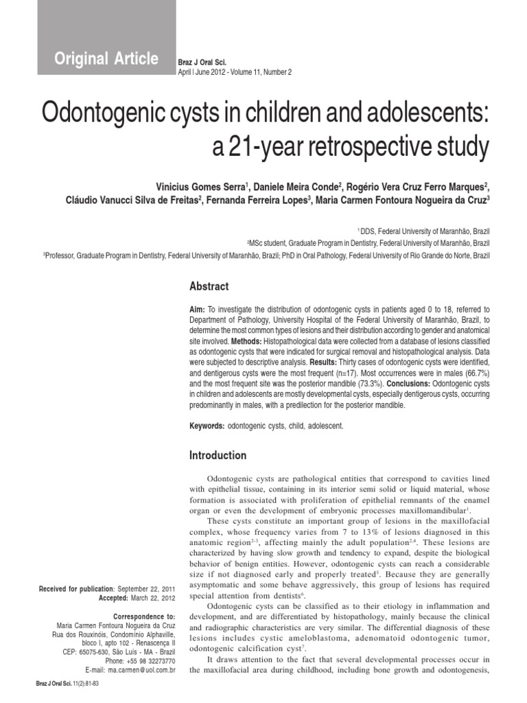 Odontogenic cysts in children and adolescents: a 21-year retrospective ...