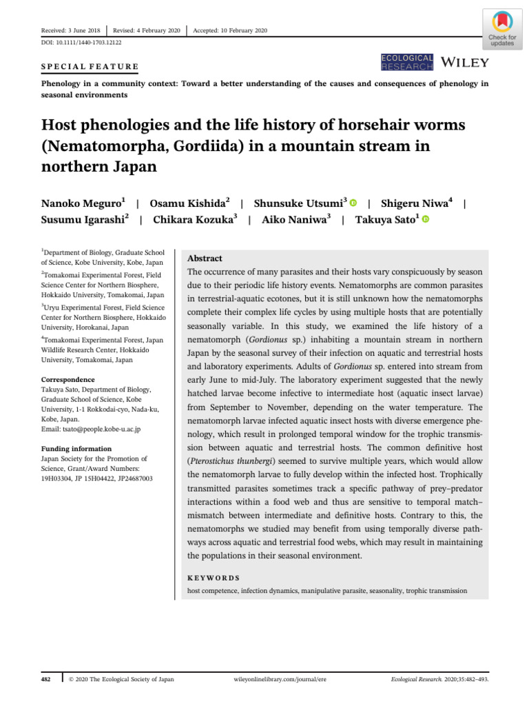 Nematomorpha paper relacionado con ciclos de vida | PDF | Parasitism | Food Web
