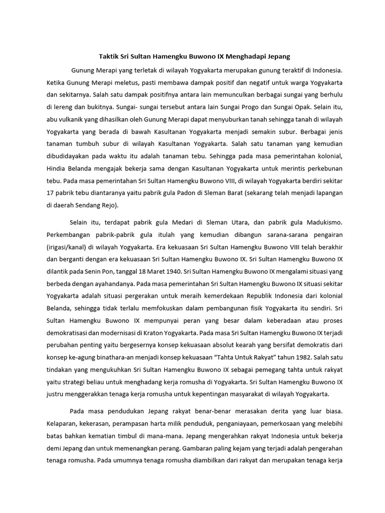 Taktik Sri Sultan Hamengku Buwono IX Menghadapi Jepang | PDF