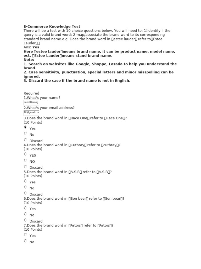 Ecommerceknowledgetest | PDF