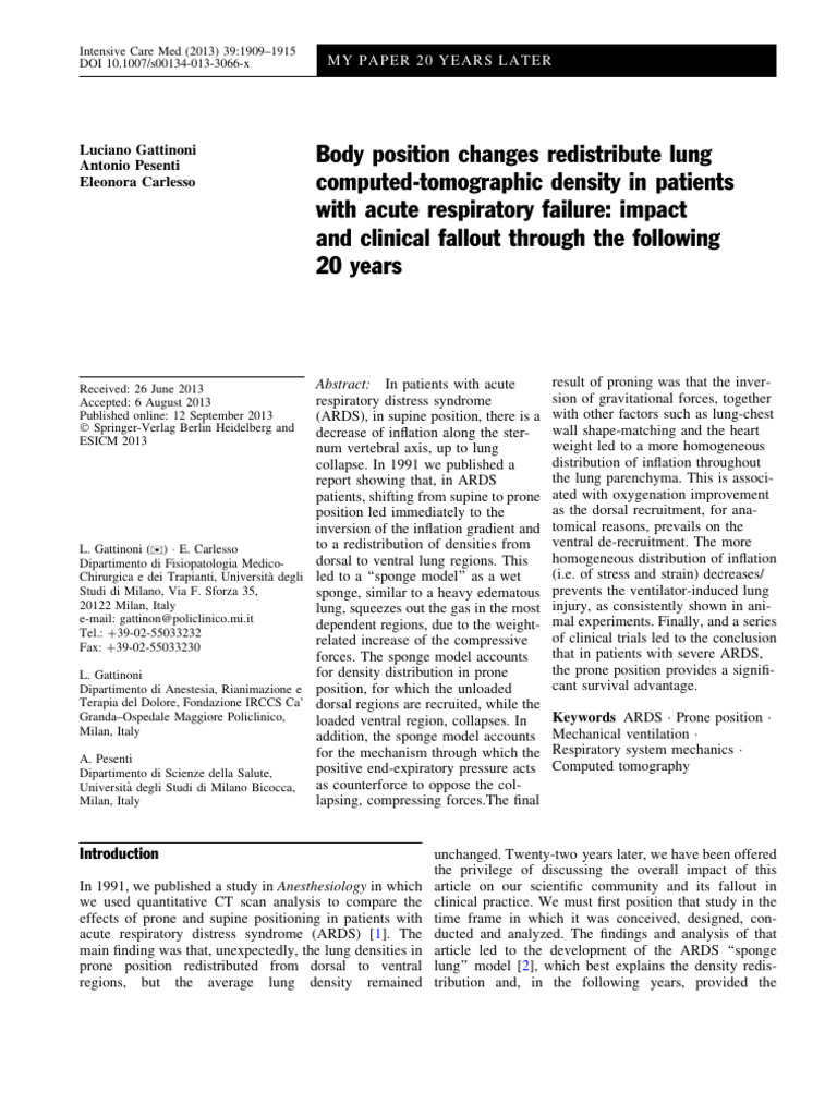 Prone Position Benefits in ARDS Management | PDF | Lung | Pulmonology