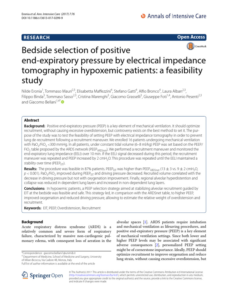 Bedside Selection of PEEP by EIT in Hypoxemic Patients: A Feasibility ...