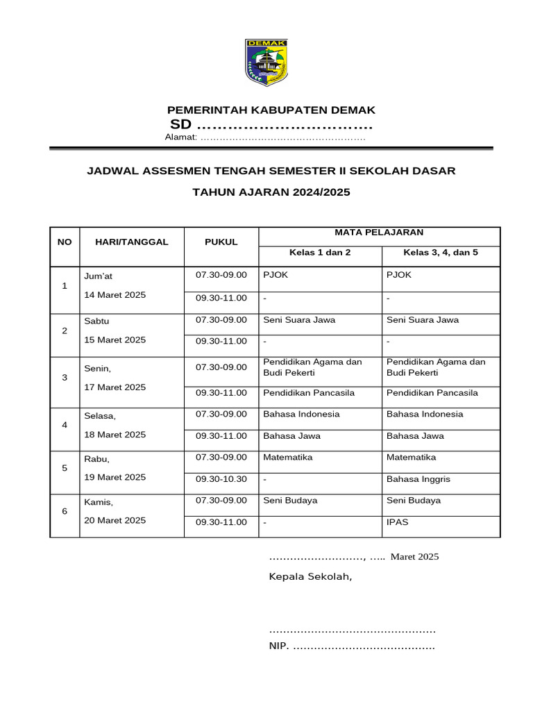 Revisi - Jadwal ATS 2 TH 2024-2025 | PDF