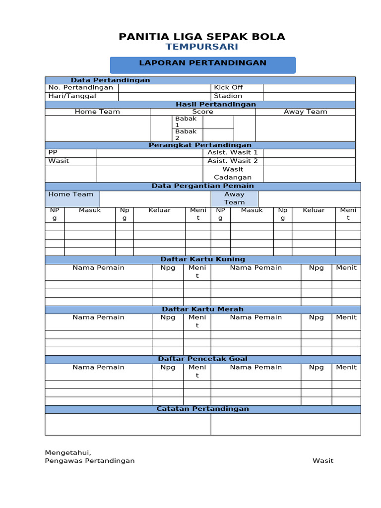 Laporan Pertandingan Liga | PDF
