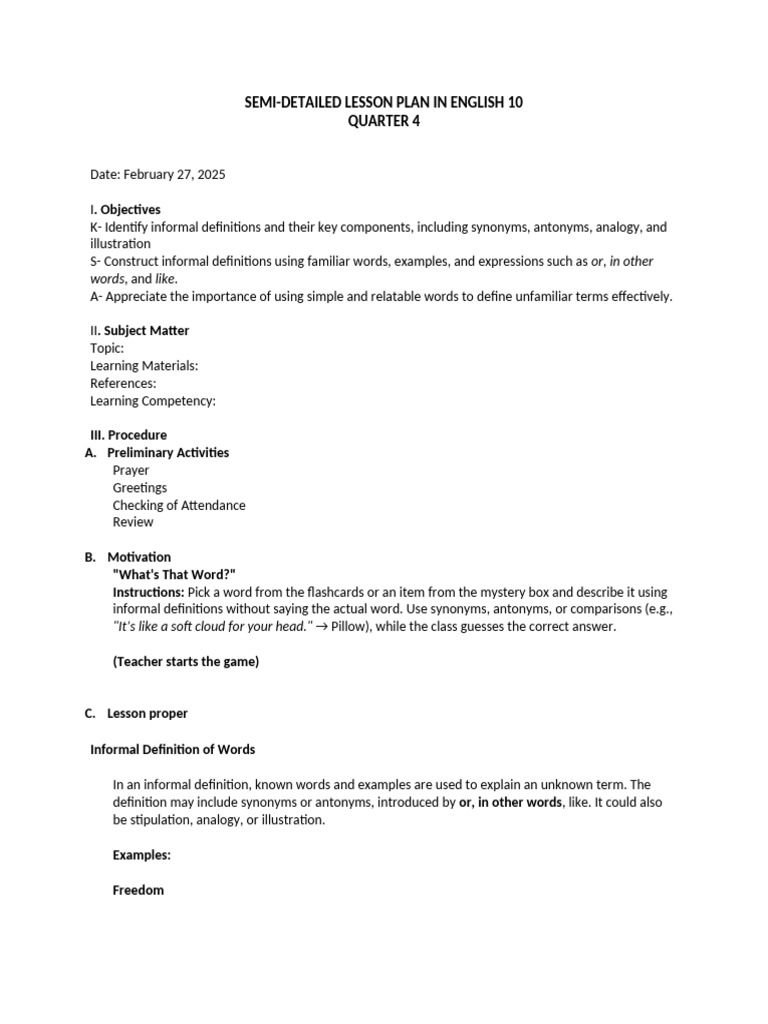Informal Definition 1 | PDF | Definition | Analogy