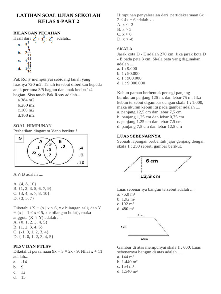 LATIHAN SOAL UJIAN SEKOLAH KELAS 9 - part 2 | PDF