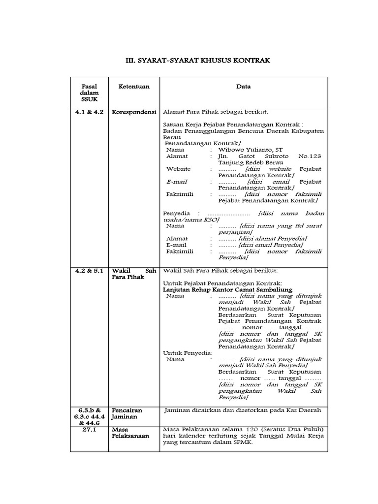 SSKK SyaratSyarat Khusus Kontrak | PDF