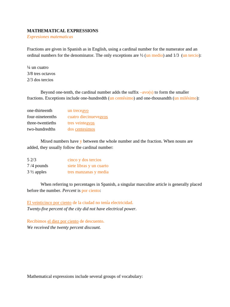 MATHEMATICAL EXPRESSIONS - Spanish | PDF | Longitud | Unidades de medida