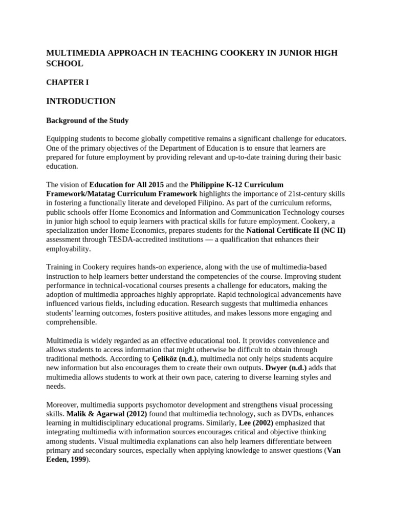 Multimedia Approach in Teaching Cookery in Junior High Schooresearcl ...