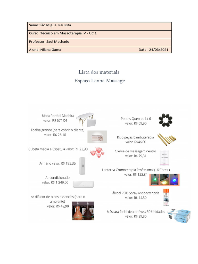 Materiais para Curso de Massoterapia | PDF