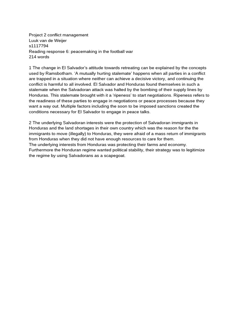 Conflict Management Reading Response 6 Peacemaking in The Football War ...