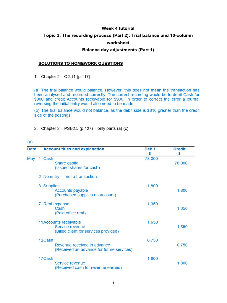 Topic 3 (Week 4) Tutorial Solutions | PDF | Debits And Credits | Expense