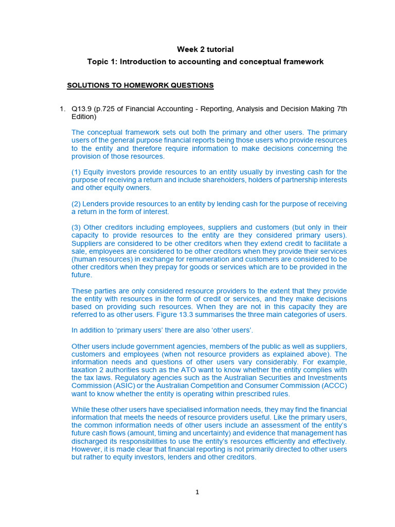 Topic 1 (Week 2) Tutorial Solutions | PDF | Equity (Finance) | Income