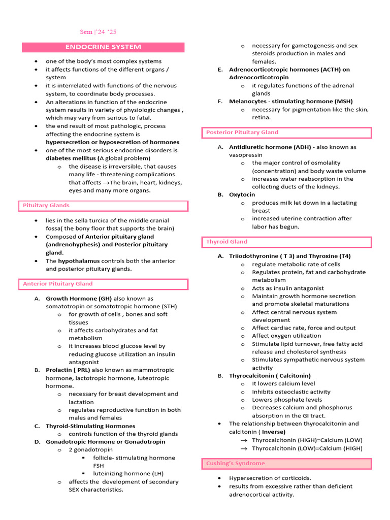 NCM 116 Midterm Lecture Endocrine System Notes | PDF | Hypothyroidism ...
