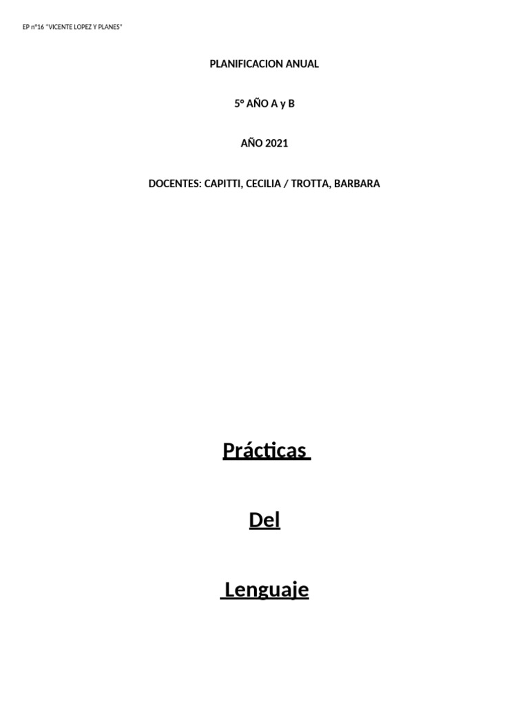 Planificación Anual 5° Año: Lengua y Matemáticas | PDF | Enseñando ...