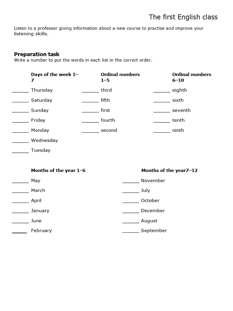 Listening Activities The First English Class | PDF