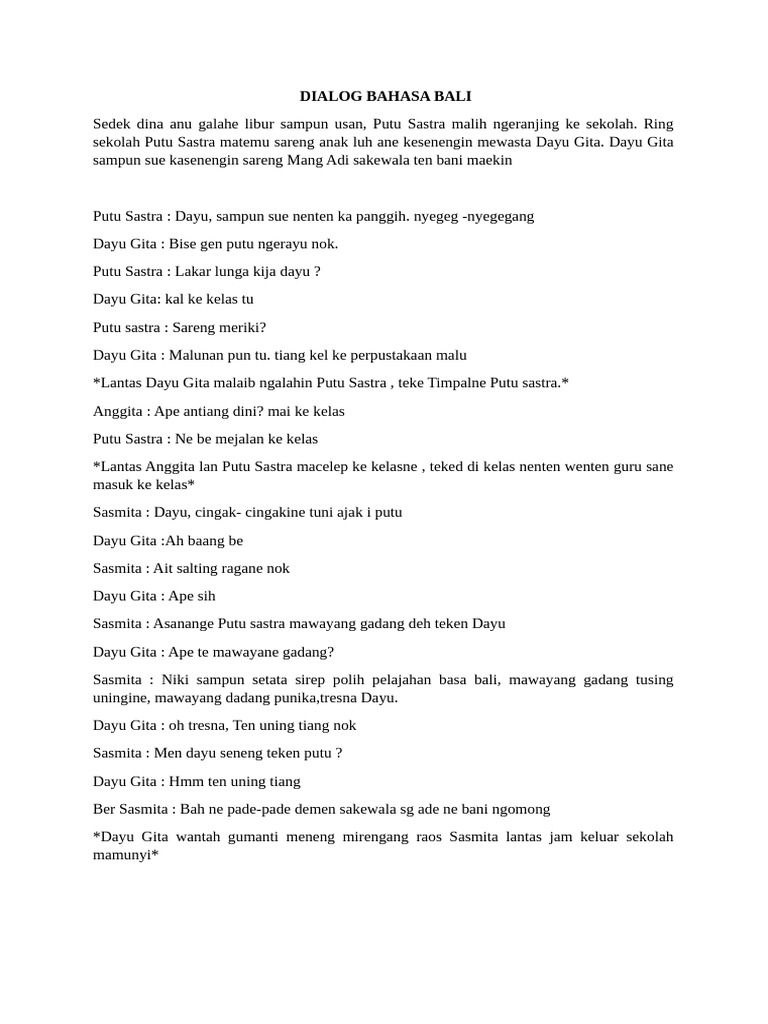 Dialog Singkat Bahasa Bali Alus | PDF