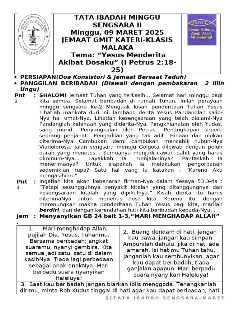 Tema Minggu Sengsara GMIT 2025 | PDF