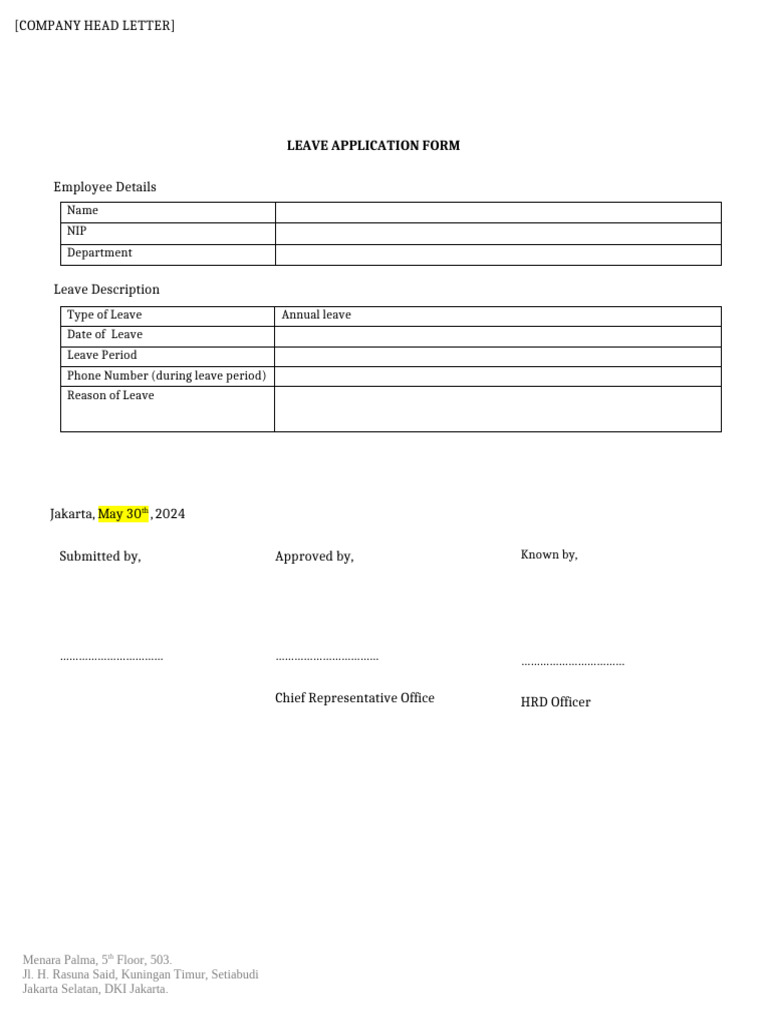 Leave Submission Form (Form Pengajuan Cuti B.ing) | PDF