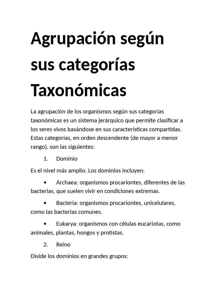 Agrupacion Segun Sus Categorias Taxonomicas | PDF